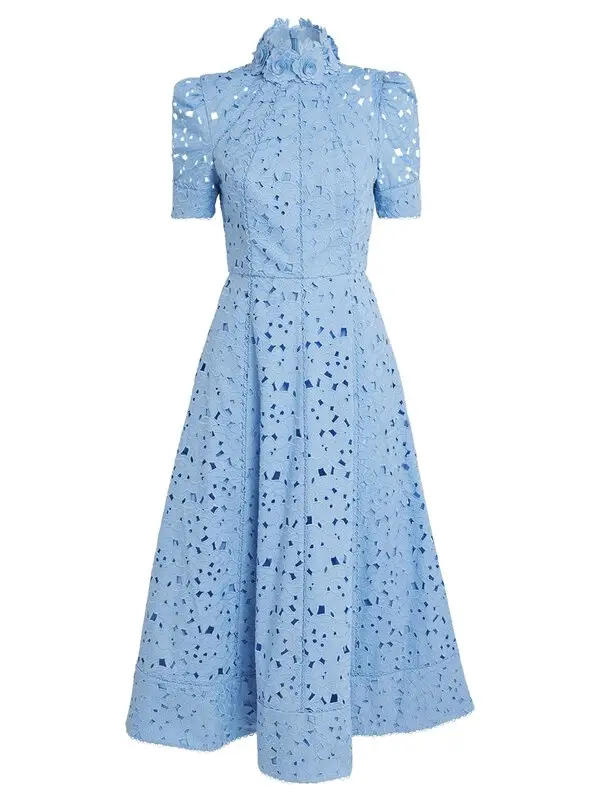 Rebecca Vallance Cotton Embroidered Kitsu Midi Dress - Blue