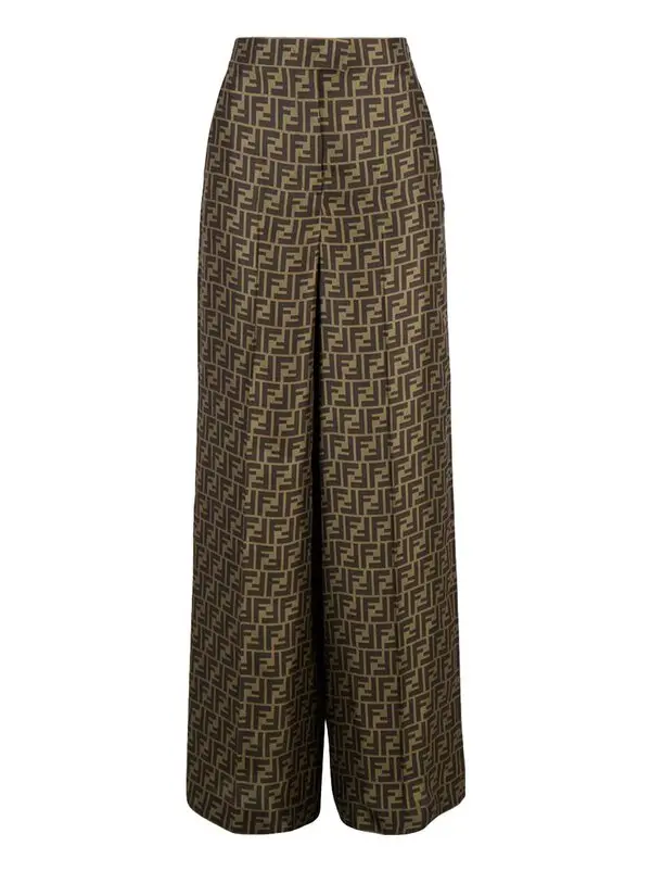 Fendi Ff Twill Wide-leg Trousers - Brown