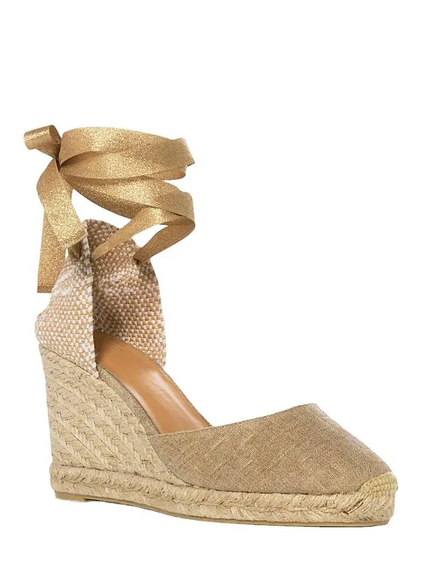 CastaÑer Carina Ankle Tie Espadrille Wedges - Oro