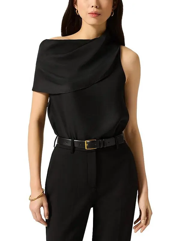 ARGENT Silk Funnel Neck Top - Black
