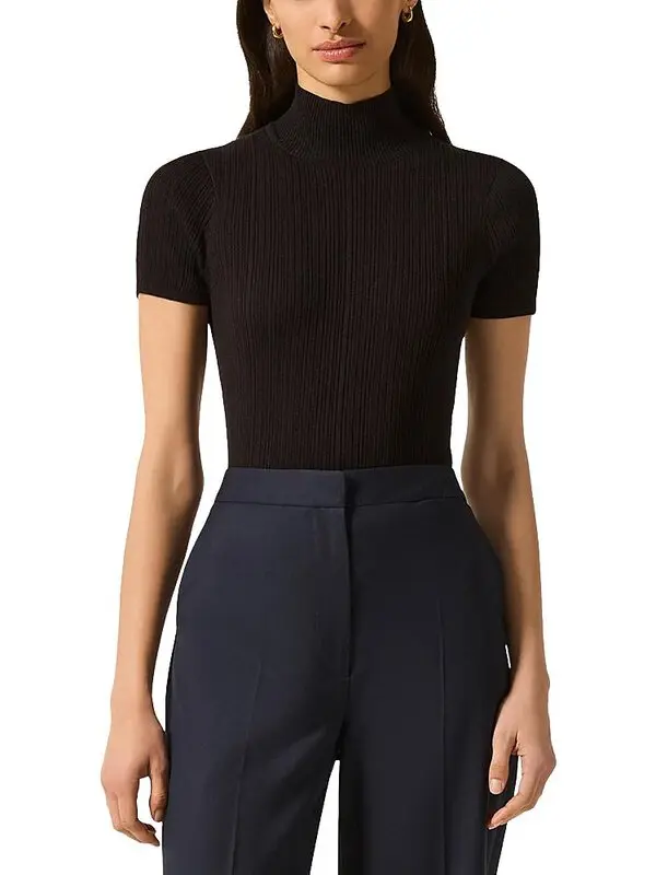 ARGENT Ribbed Short Sleeve Turtleneck Top - Black