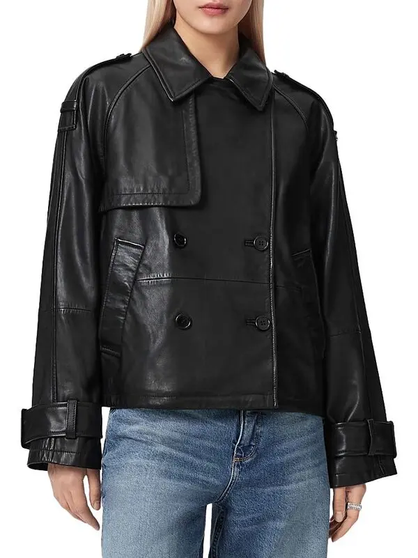 ALLSAINTS Reya Cropped Leather Jacket - Black
