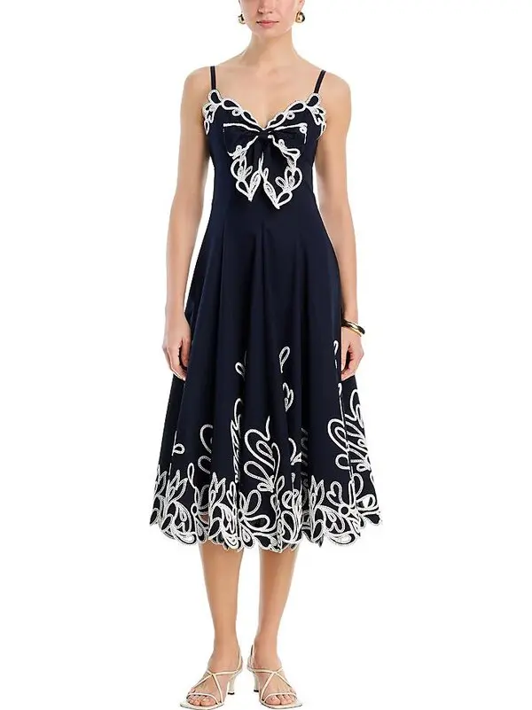Cinq À Sept Paisley Bloom Embroidered Dress - Navy/white