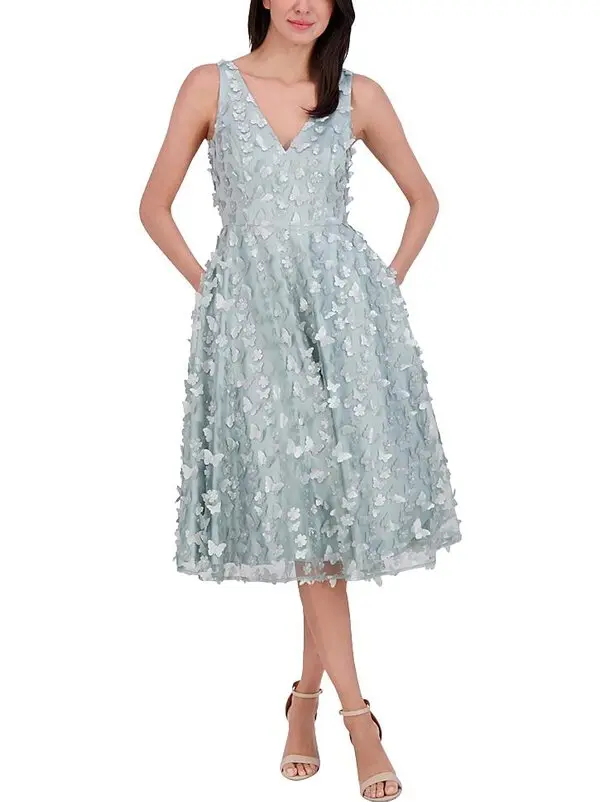 Eliza J 3d Applique Sleeveless Midi Dress - Sage