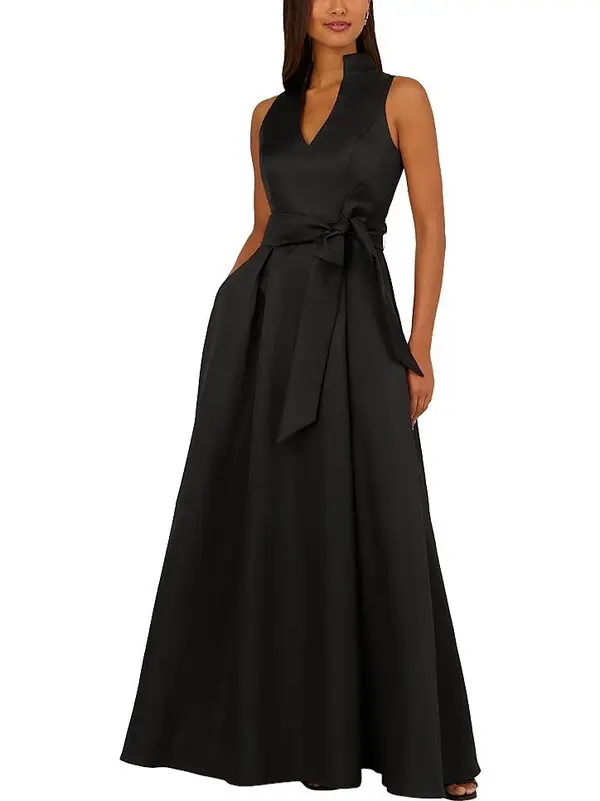Adrianna Papell Mikado Tie Front Dress - Black