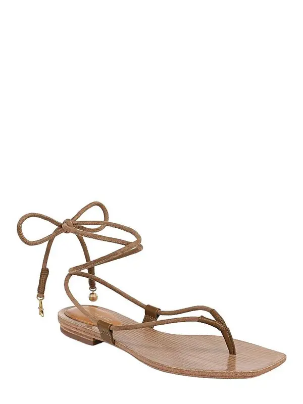 Veronica Beard Rosetta Ankle Tie Sandals - Chestnut