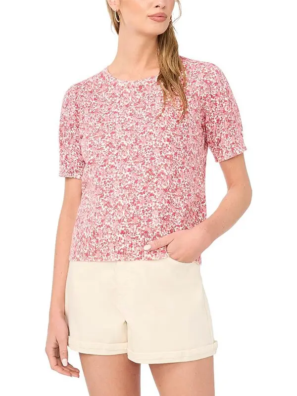 1.State Floral Print Crewneck Top - Antique White