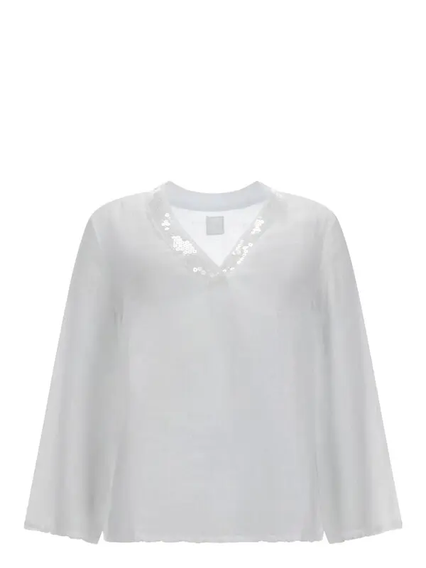 120% Lino V-neck Shirt - White