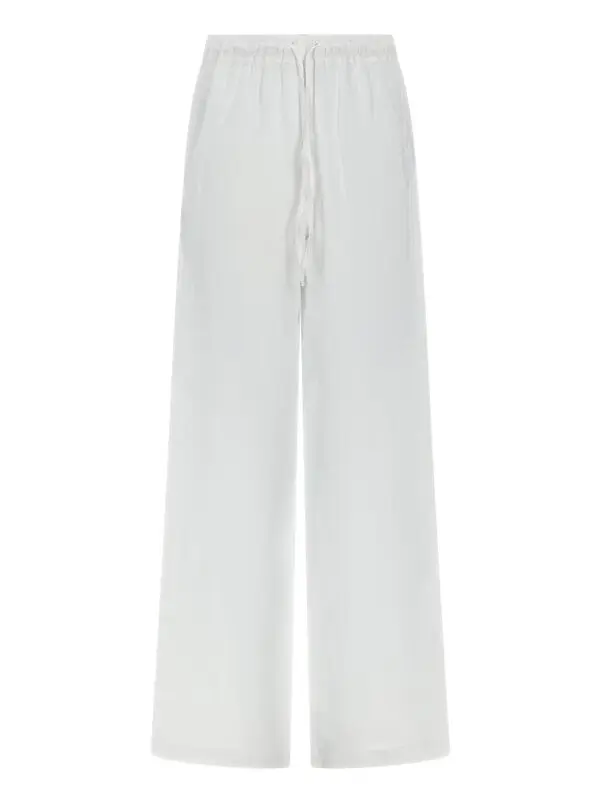 120% Lino Wide Leg Linen Trousers - White