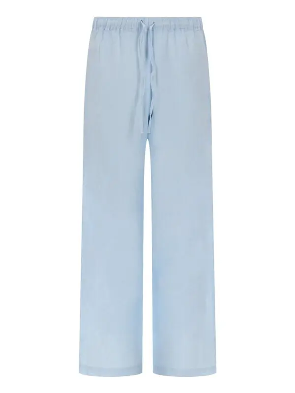 120% Lino Wide Leg Linen Trousers - Azure