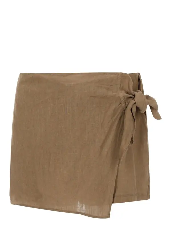 120% Lino Shorts With Bow - Beige