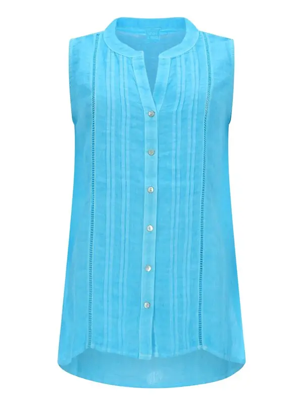 120% Lino Sleeveless Shirt - Azure