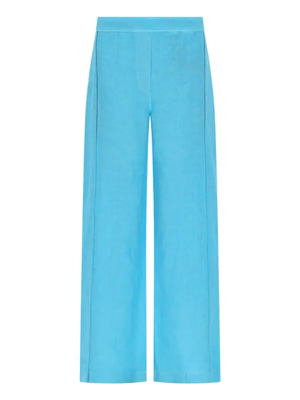 120% Lino Wide Leg Linen Pantalone - Azure