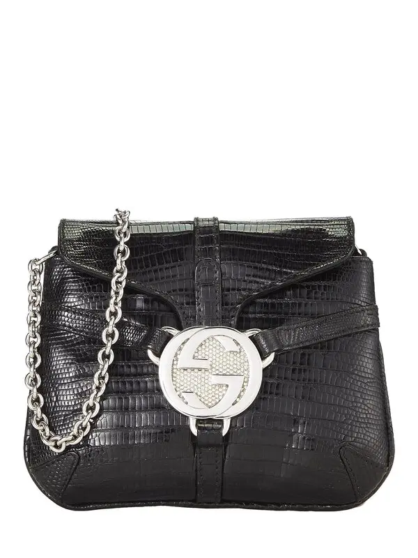 Gucci Lizard Reins Crossbody Bag - Black