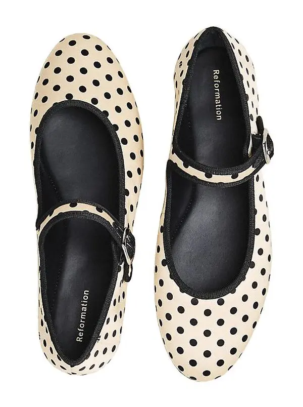 REFORMATION Tilly Ballet Flats - Almond Polka Dot Satin