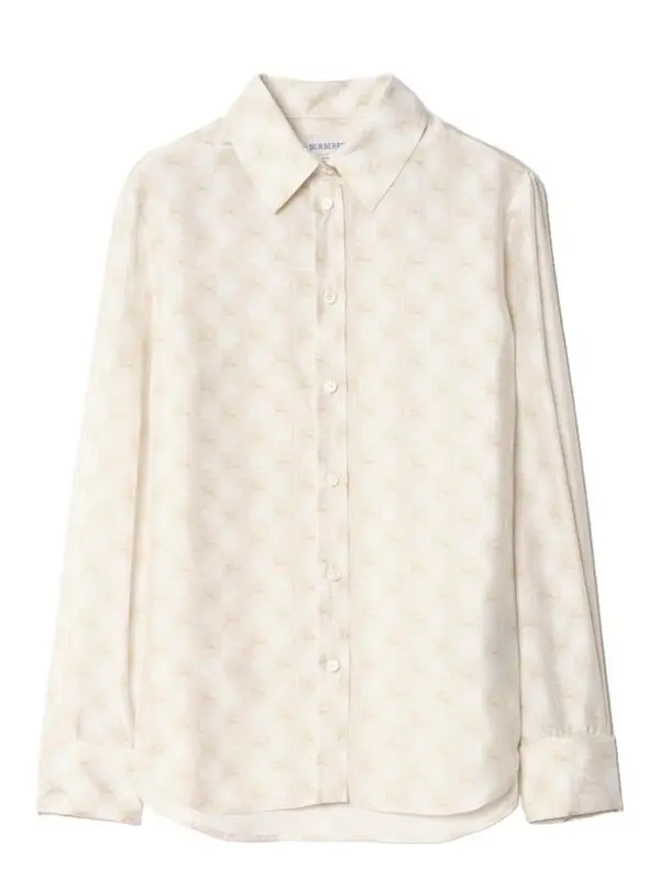 Burberry Classic Fit Silk Shirt With Equestrian Knight Design - Chalk White