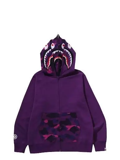 A BATHING APE Camo Shark Full Zip Double Hoodie - Purple