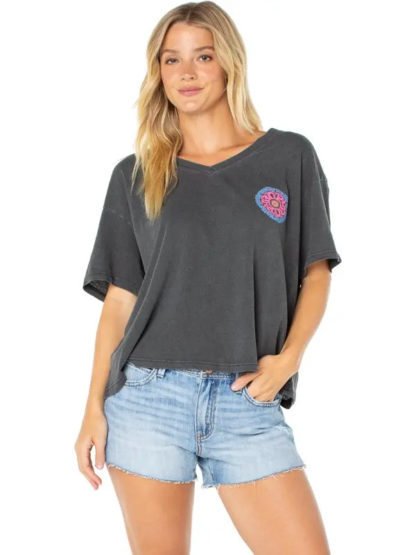 Roxy Oversized V-neck Tee - Phantom Surf Life
