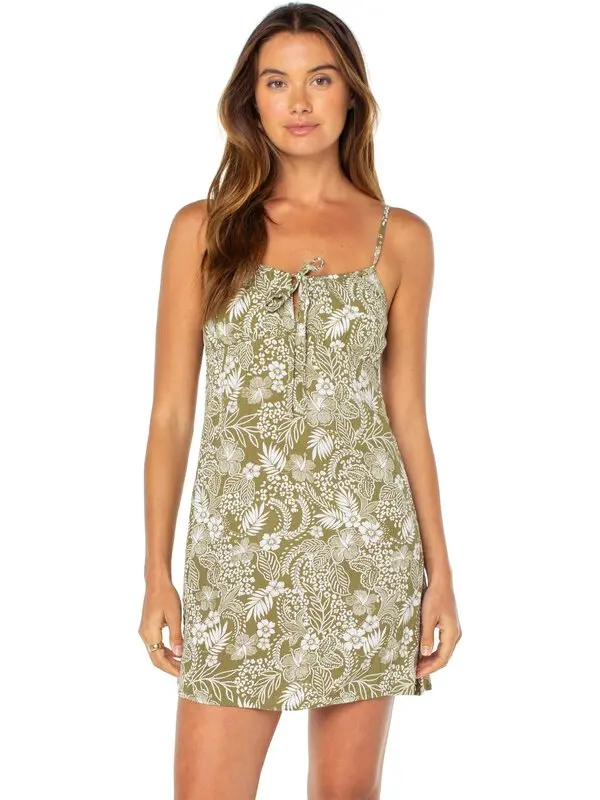 Roxy Mini Dress With Tie-front Neckline - Olive Branch On The Prowl