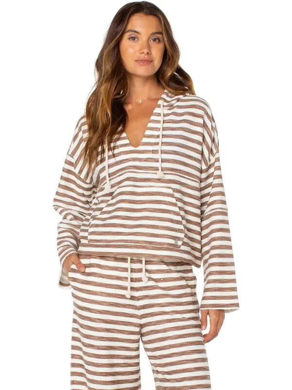 Roxy Striped Terry Hoodie - Brownie Freebird Stripe