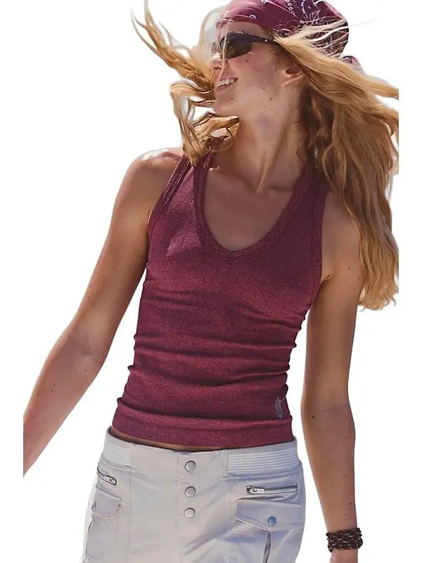 Free People Ribbed V-neck Racerback Tank - Mahogany