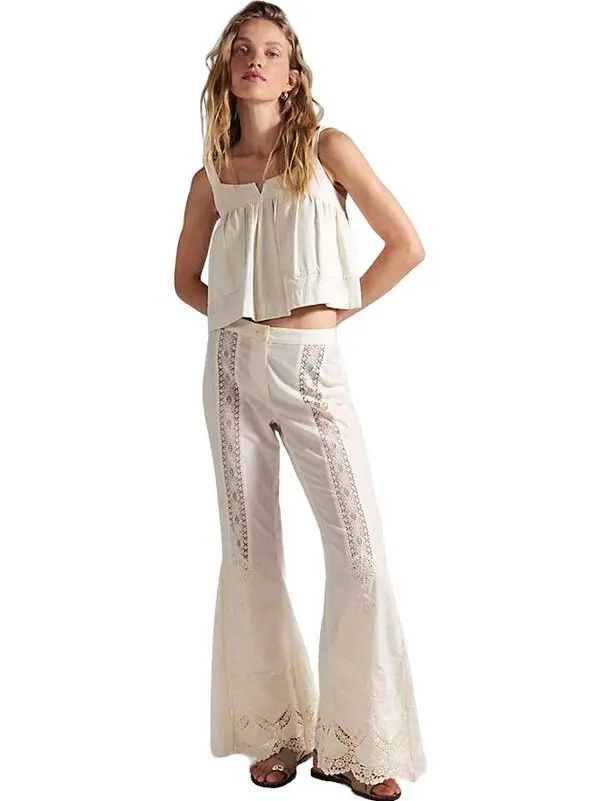Free People Aliyah Lace Flare Pants - Ivory