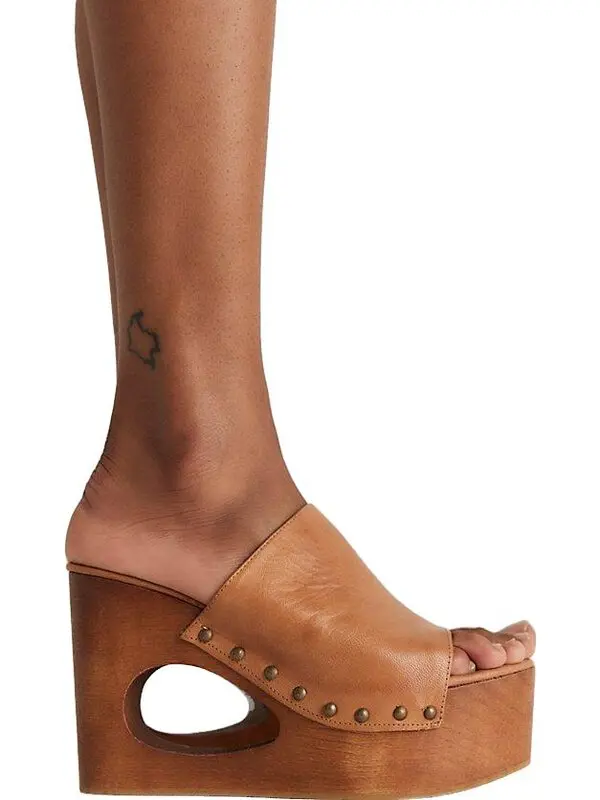 Free People Cut-out Platform Clogs - Tan Leather