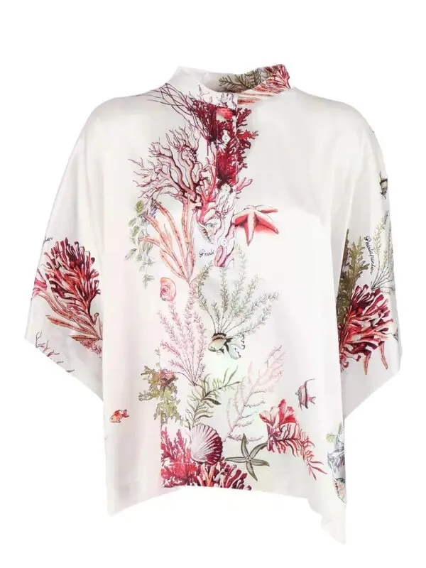 SHIRTAPORTER Coral-print Silk Blouse - White