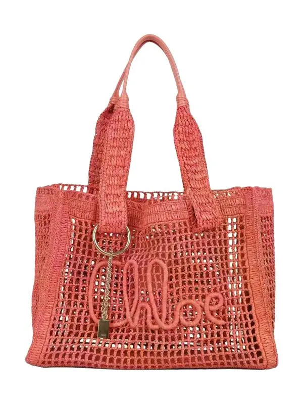 Chloé Woven Embroidered-logo Tote Bag - Pink