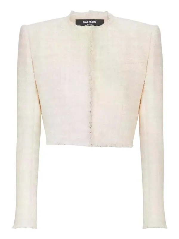 Balmain Tweed Cropped Jacket - Neutrals