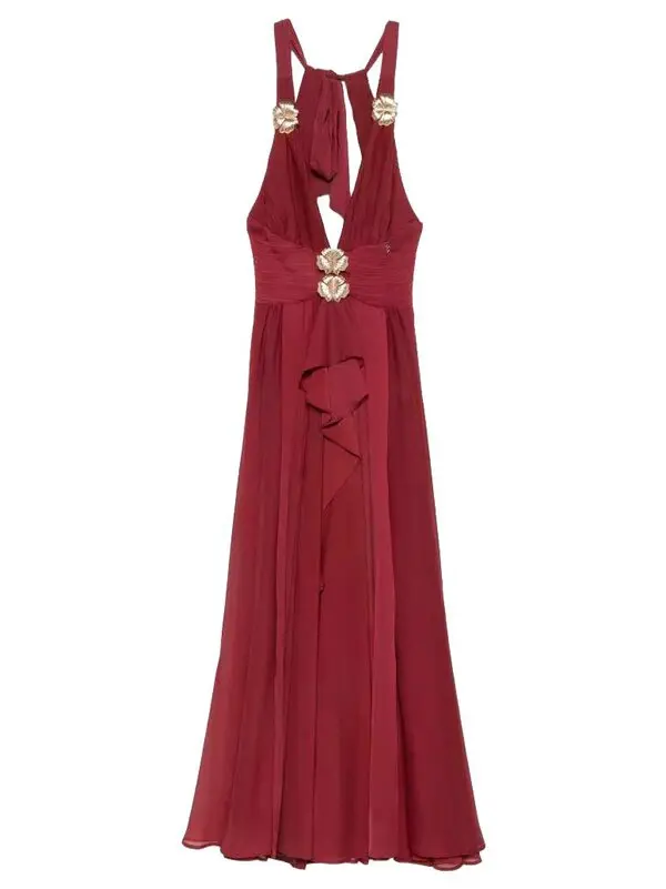 BABYLONE PARIS Flower-embellished Ruffled Maxi Dress - Red