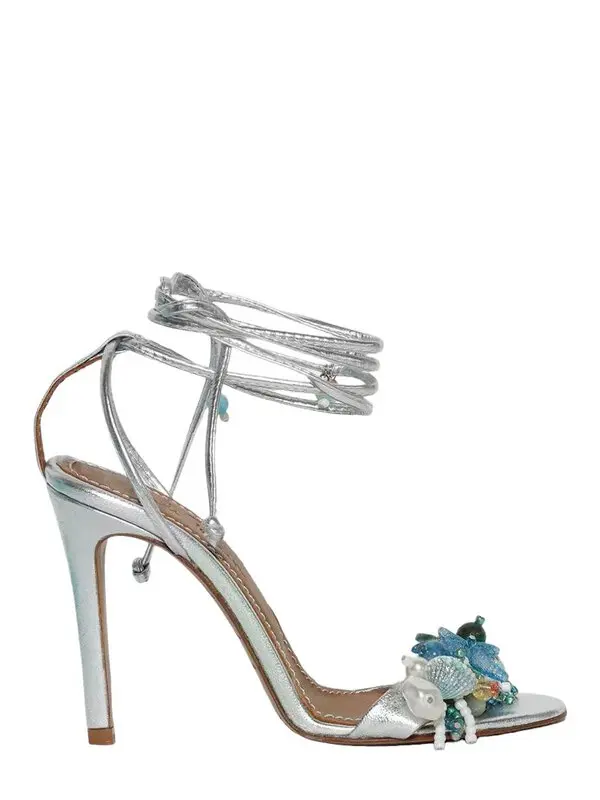 ALAMEDA TURQUESA Aquamarine Floral-embellished Sandals - Silver