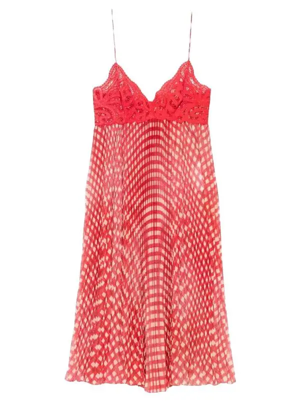 Ermanno Scervino Lace-detail Checkered Midi Dress - Red