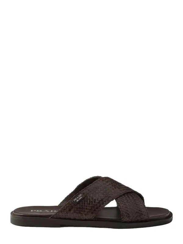 Prada Crisscross Woven Slides - Brown