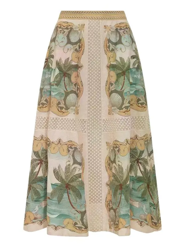 Farm Rio Royal Sea-print Midi Skirt - Neutrals