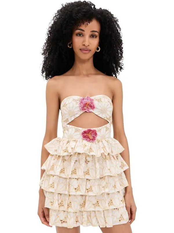Sundress Hortensia Strapless Dress - Eyelet Flower Gold