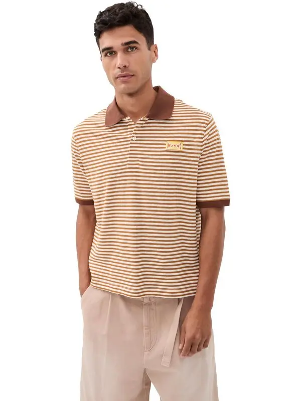 Marni Striped Knit Polo Shirt - Mustard