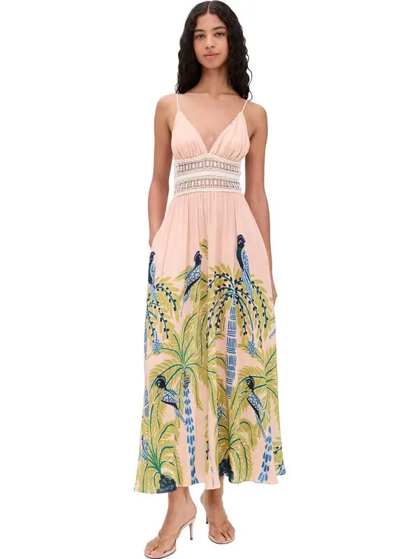 Poupette St Barth Havana Maxi Dress With Tropical Print - Green Palmrott