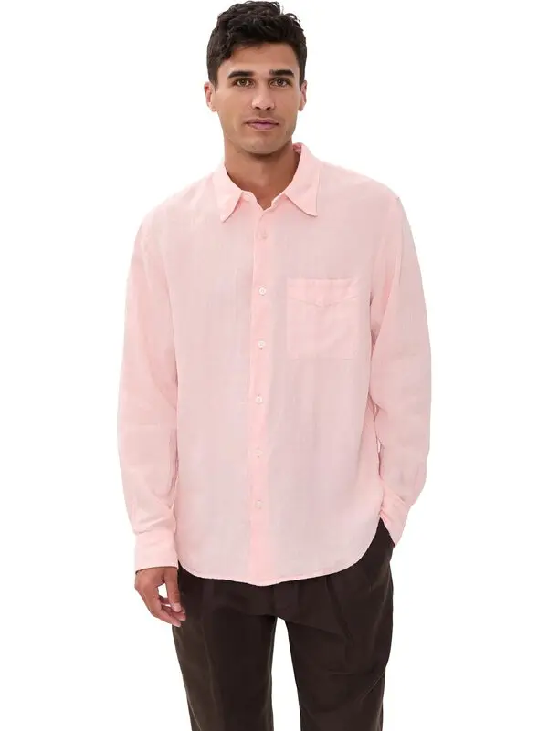 Madewell Long Sleeve Linen Top - Solid Pink