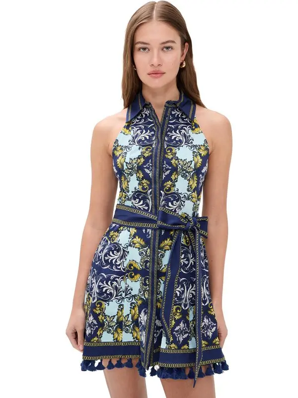 Alice + Olivia Lucy Halter Mini Shirt Dress - Antique Scroll