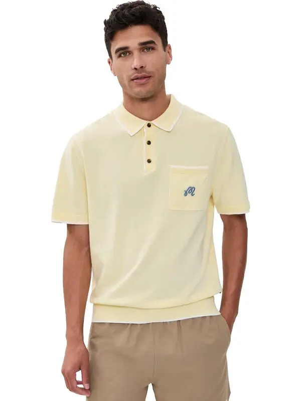 MALBON Golf X Birds Of Georgia Blue Jay Knit Polo - Soft Yellow