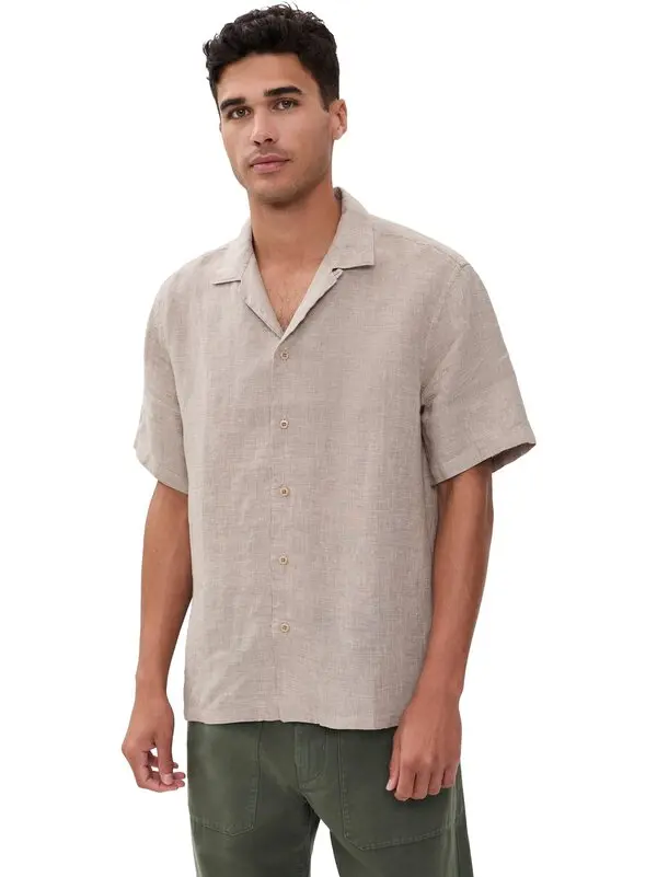 Faherty Brand Short Sleeve Laguna Linen Camp Shirt - Khaki Pincheck
