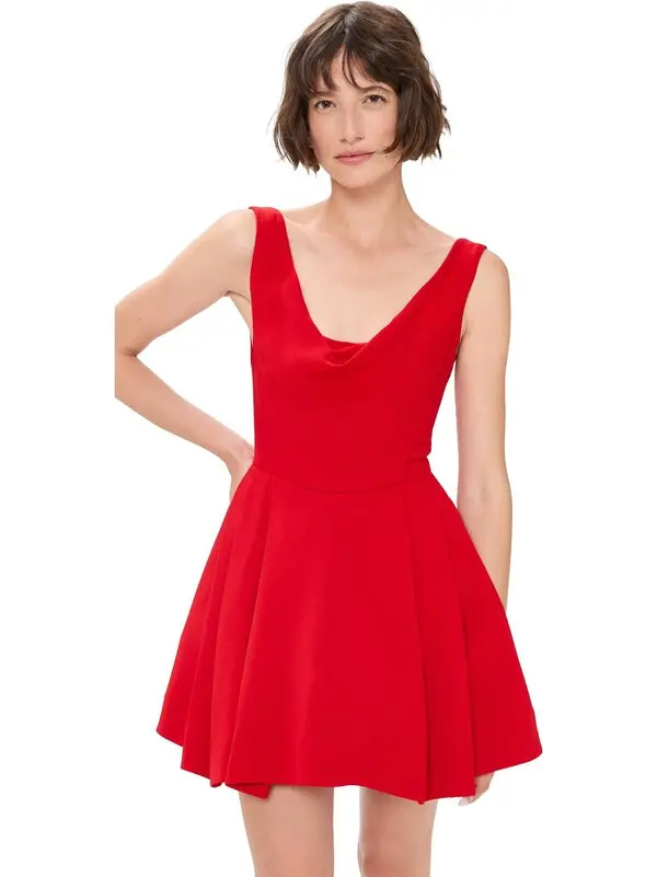 Alice + Olivia Estrella Draped Flare Mini Dress - Chili Pepper
