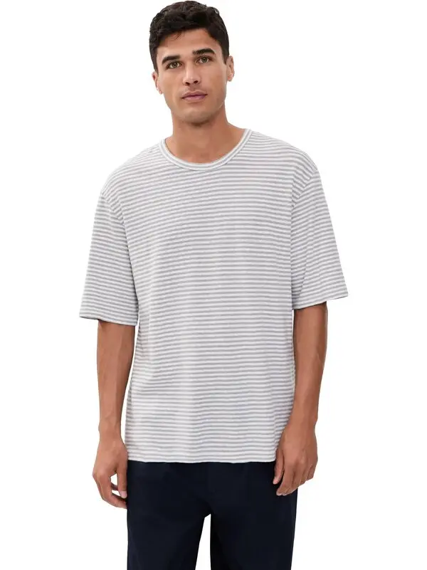 Officine Générale Elden Linen Mini Stripe Tee - Heather Grey/white