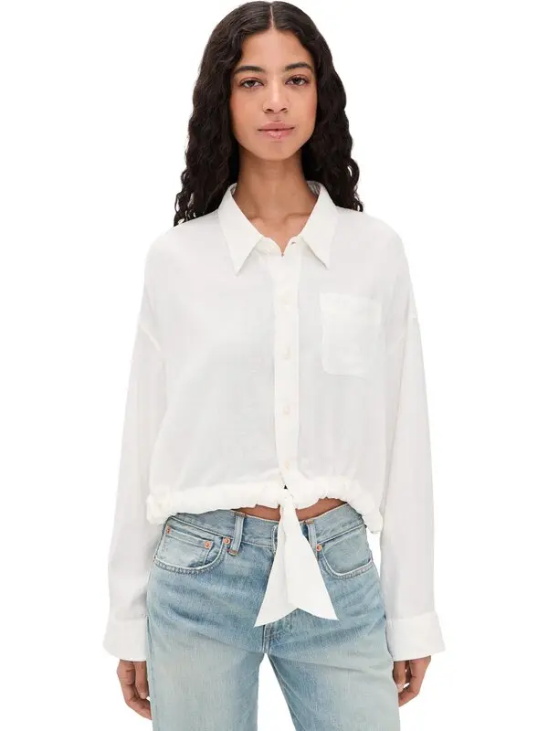 Denimist Long Sleeve Front Tie Shirt - White