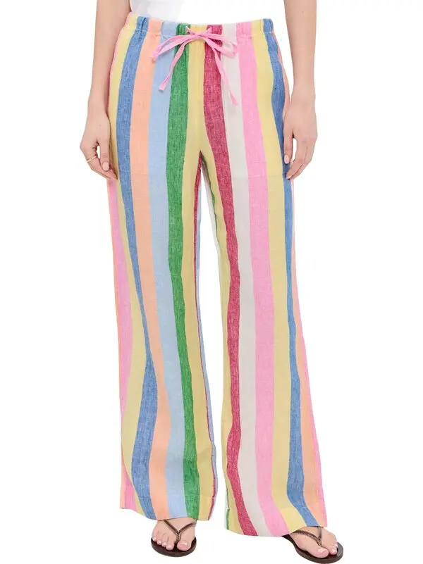 Faherty Brand Striped Linen Wide Leg Pants - Sunbeam Stripe