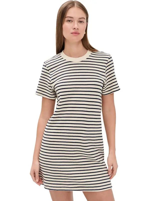 PERFECTWHITETEE Rhett Brushed Rugby T-shirt Dress - Navy Mini Stripe