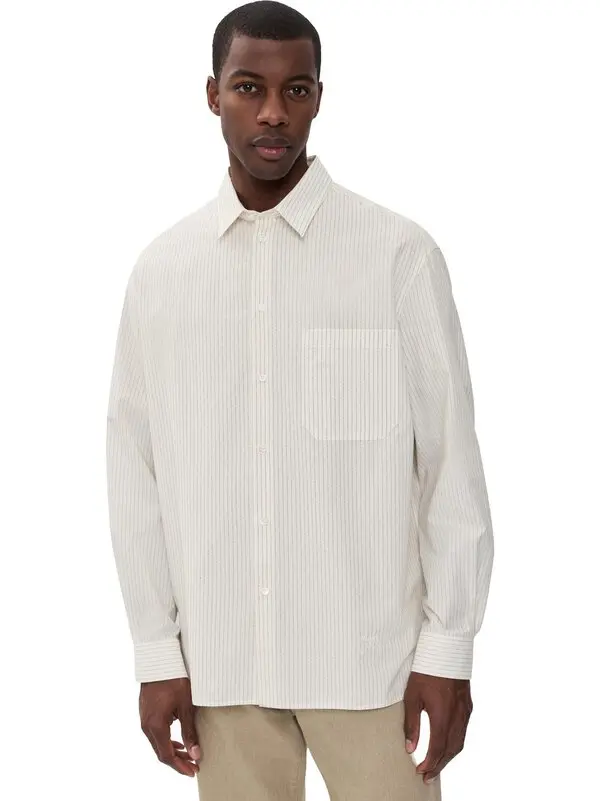 Maison Kitsuné Striped Oversize Shirt - Ecru/taupe Grey