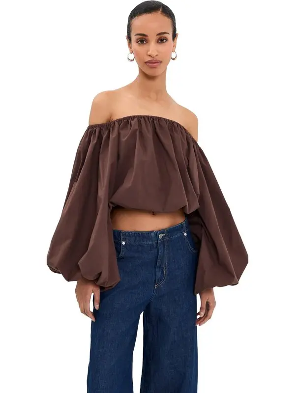Azeeza Margot Off-shoulder Puff Sleeve Top - Chocolate