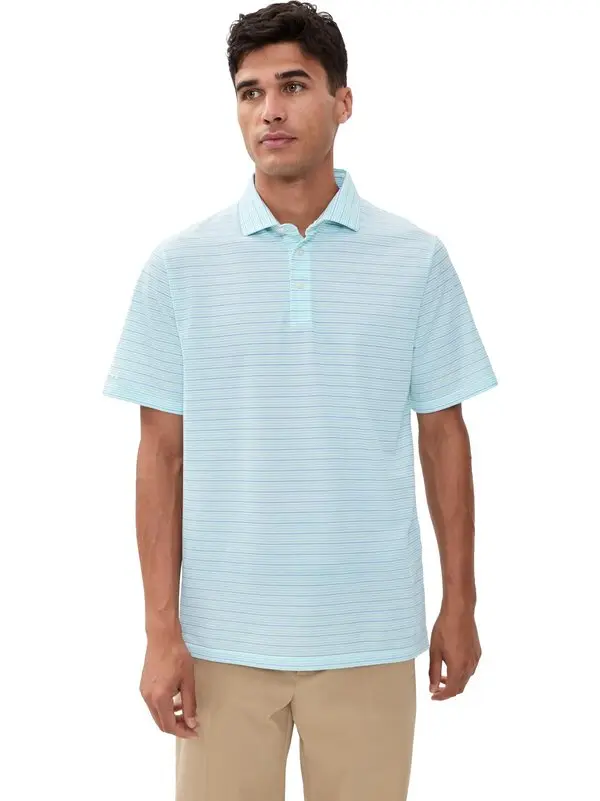 Rlx Ralph Lauren Thin Multi Stripe Tour Pique Polo - Light Mint Multi